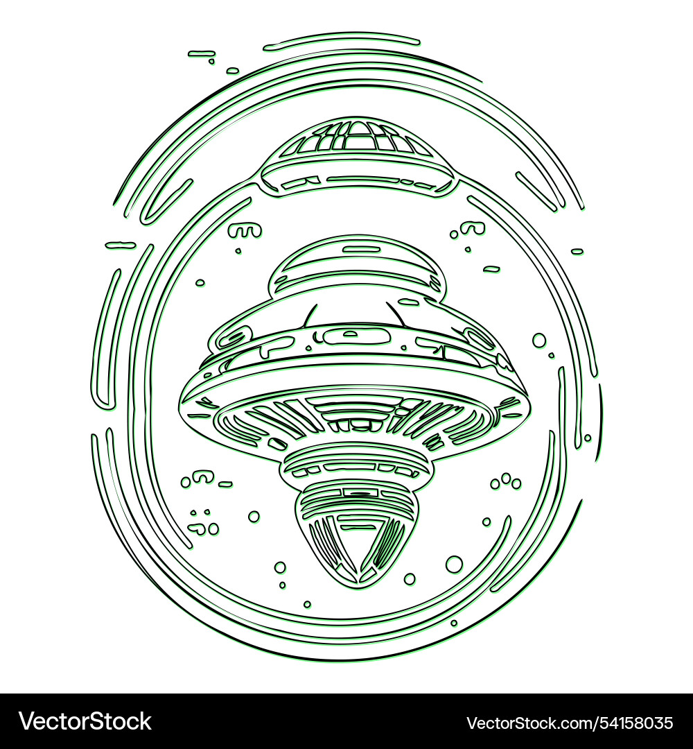 Ufo station outline sketch green Royalty Free Vector Image