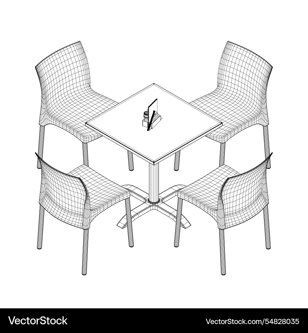 Wireframe moderne Runde Tisch mit Stühlen Hand Vektorbild