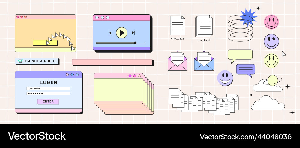 90s Vaporwave Computer Popup Set Royalty Free Vector Image