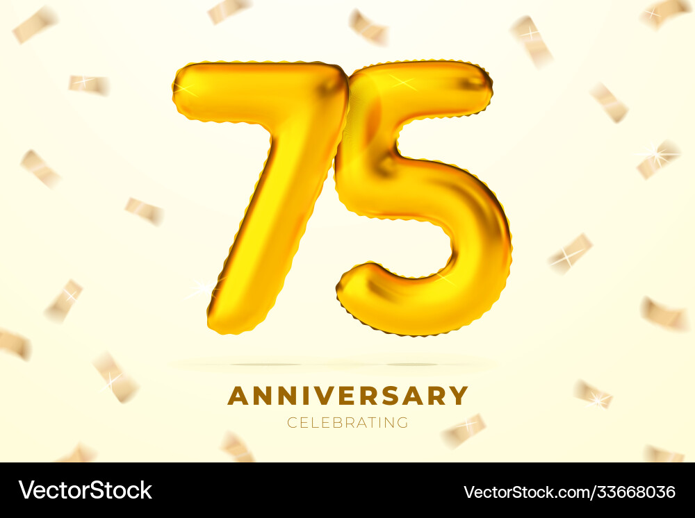 Anniversary golden balloons number 75 Royalty Free Vector