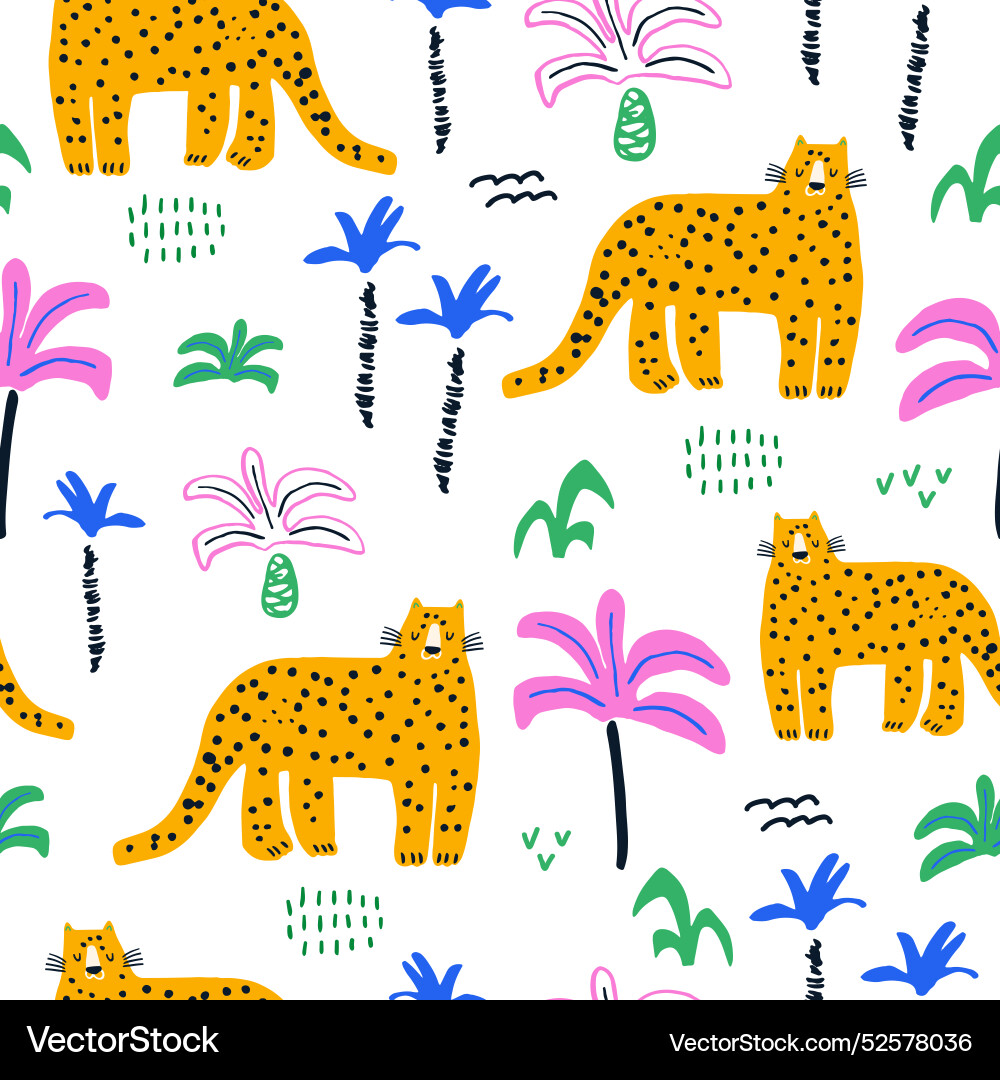 Childish jungle pattern with cute modern style Vector Image