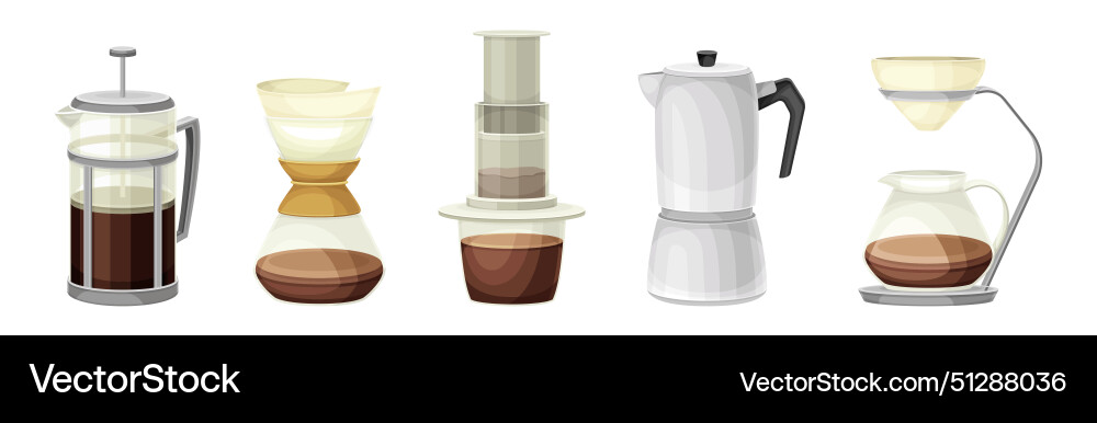 Coffee brewing with coffeemaker and percolator Vector Image