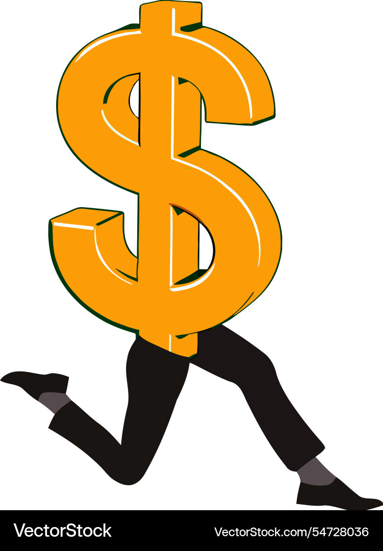 Giant dollar sign running with human legs Vector Image