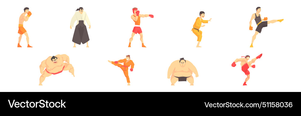 Man as martial arts fighter and warrior set Vector Image
