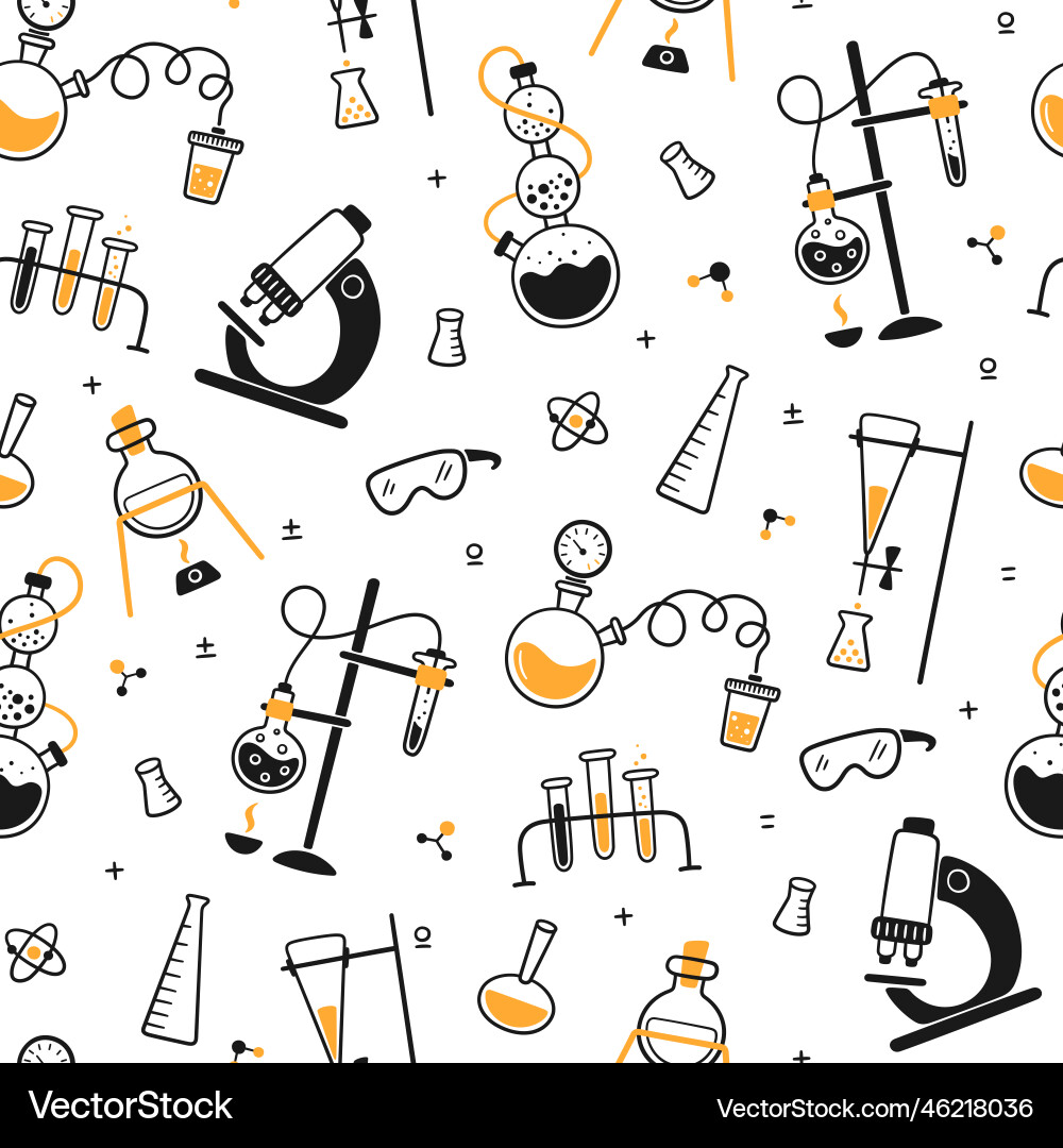 Science biology chemical experiment lab seamless Vector Image