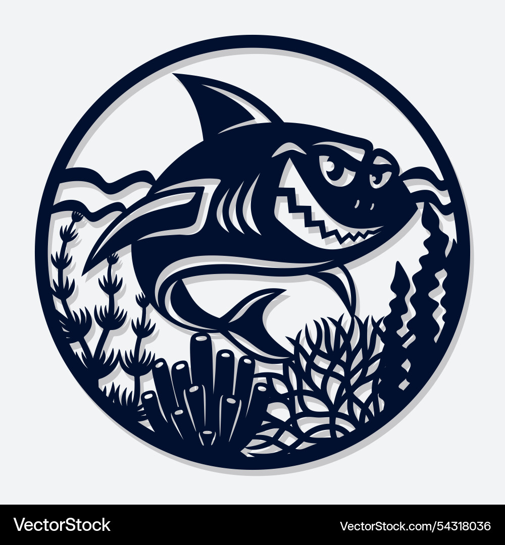 Toothed shark in a round frame Royalty Free Vector Image