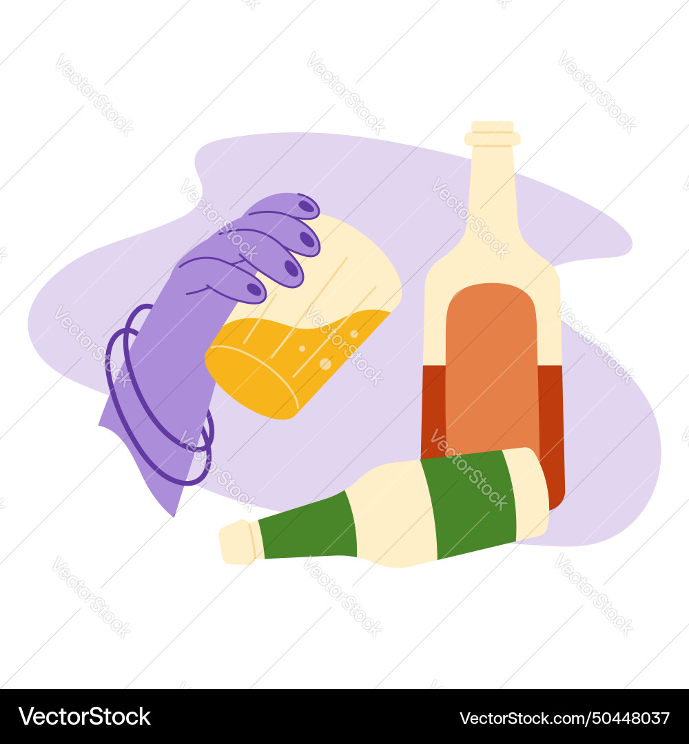 Alcohol addiction concept cartoon flat Royalty Free Vector