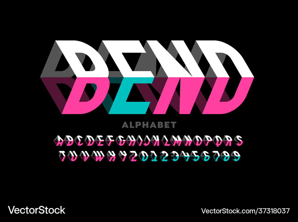 Bending 3d style font Royalty Free Vector Image