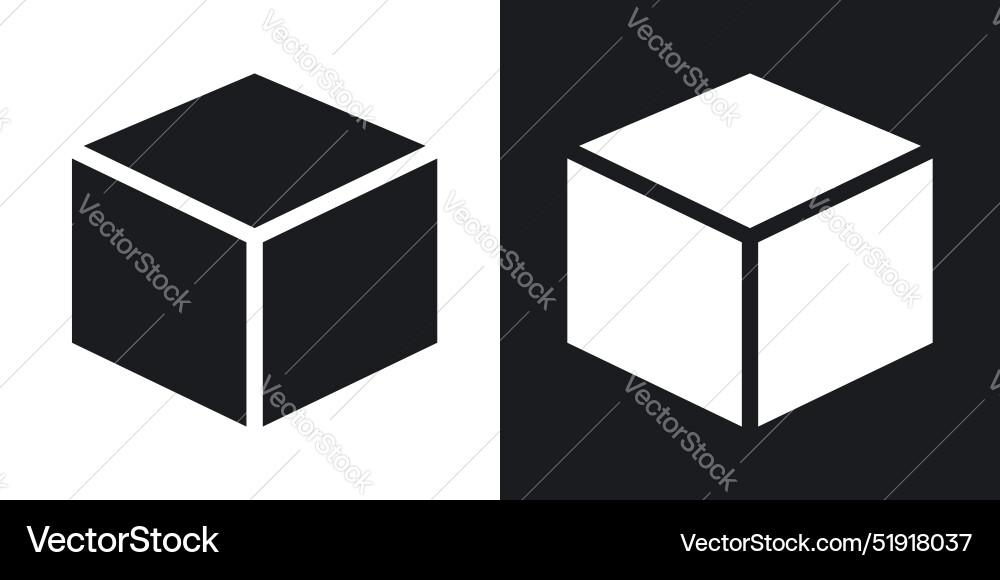 Cube icon set in solid black and white color Vector Image