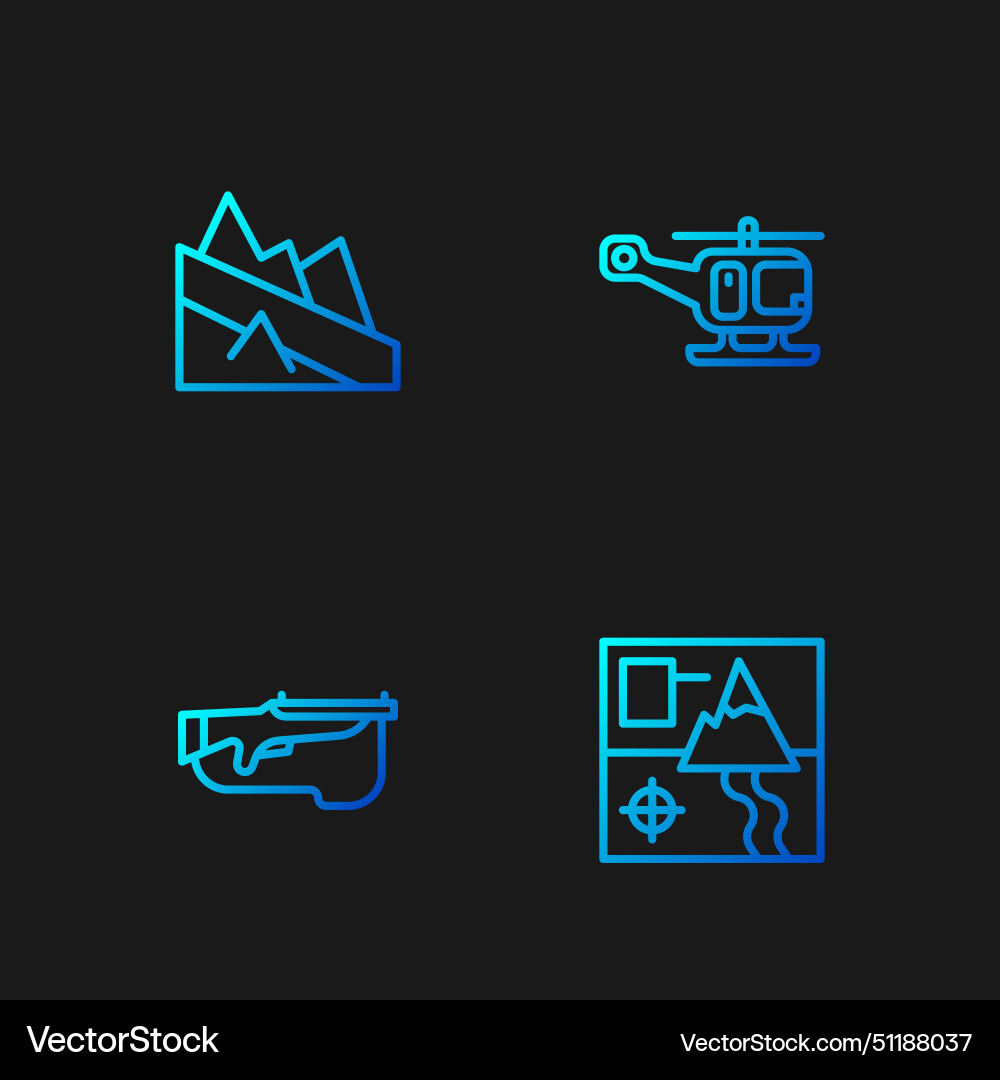 Set line folded map biathlon rifle mountain Vector Image
