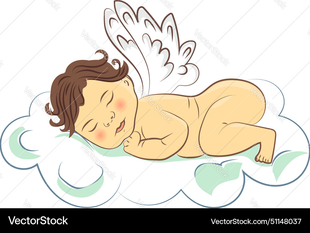 Sleeping baby angel on the cloud Royalty Free Vector Image