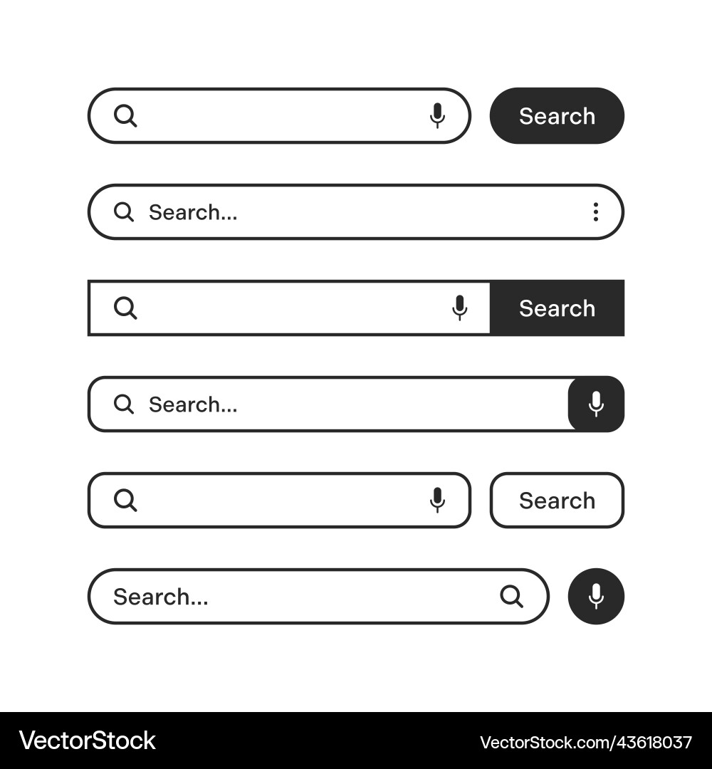 Various search bars with outline border internet Vector Image