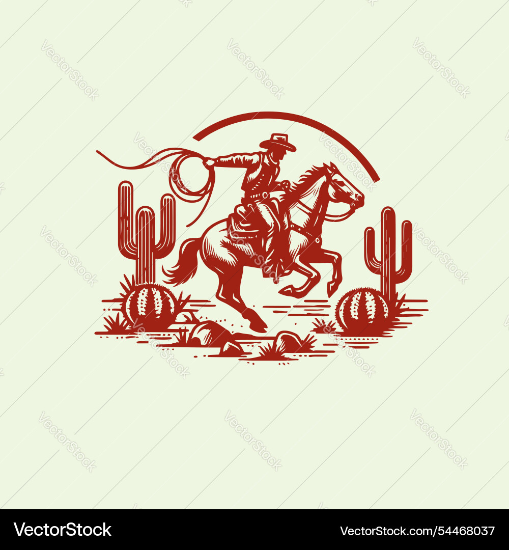 Western cowboy riding a galloping horse Royalty Free Vector