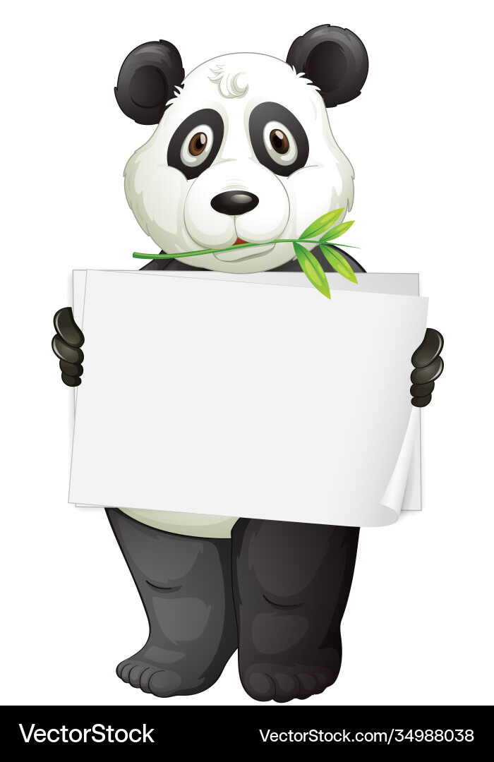 Blank sign template with panda on white background