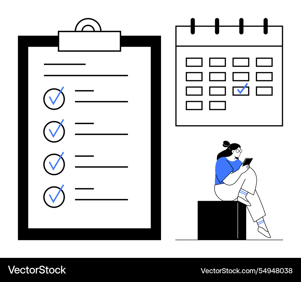 Checklist calendar and person using tablet Vector Image