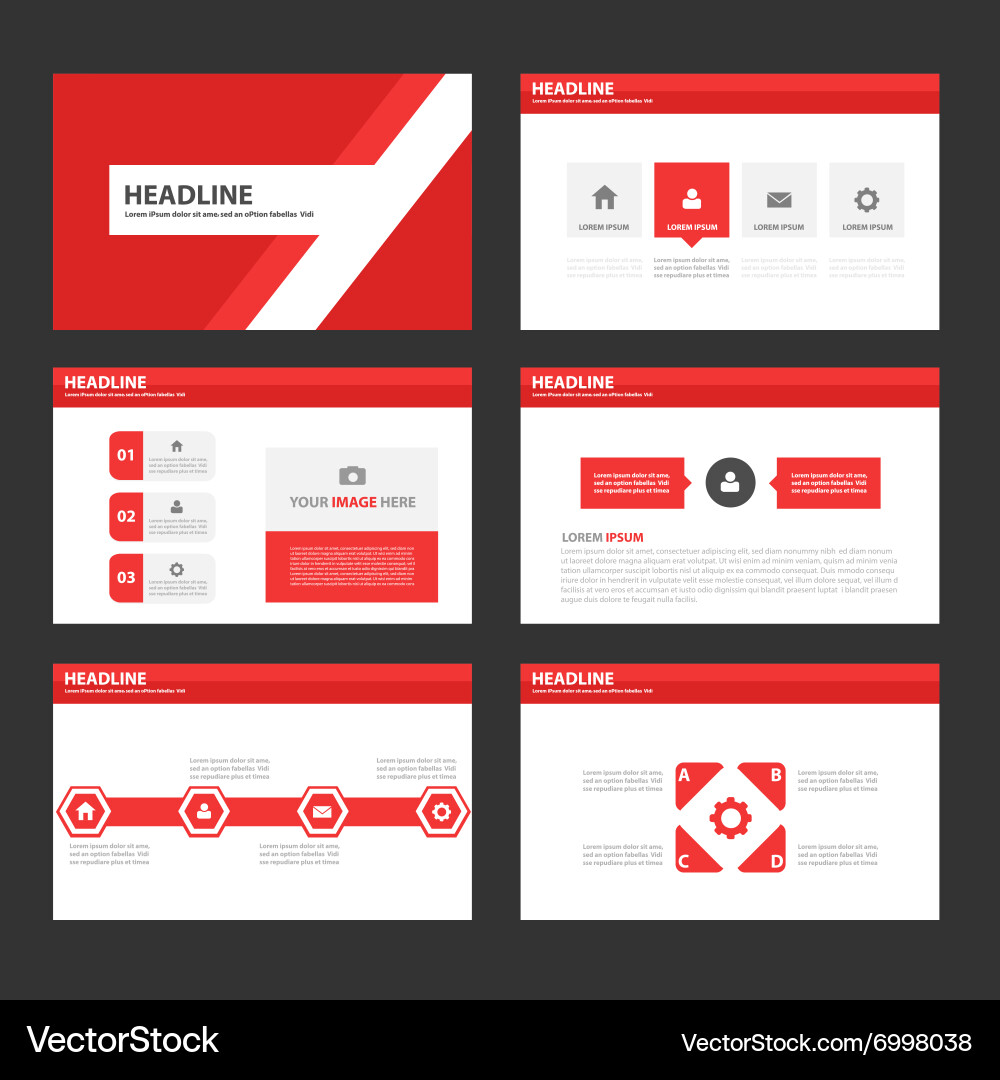 Red presentation templates infographic elements Vector Image