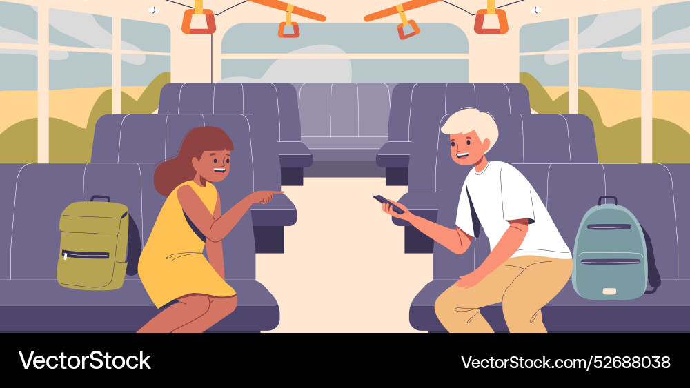 Two children are sitting and chatting animatedly Vector Image