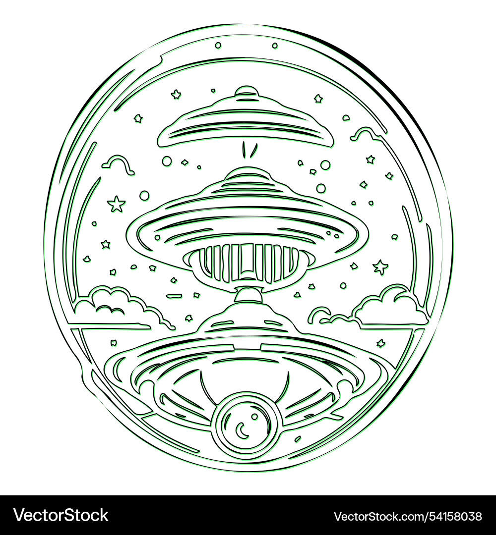 Ufo station outline sketch green Royalty Free Vector Image