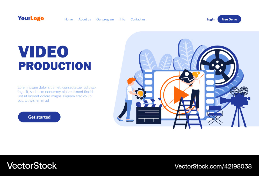 Video production landing page template Royalty Free Vector