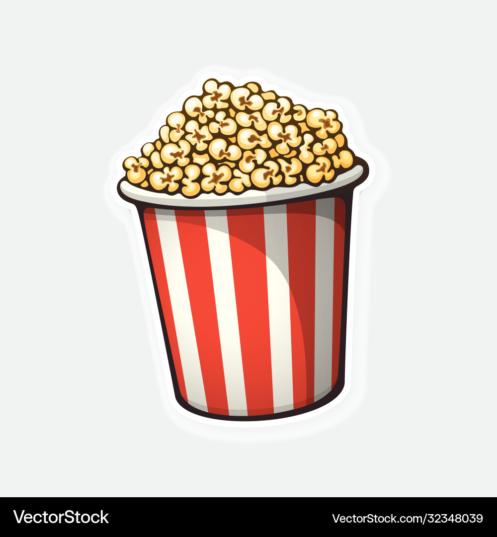 Bucket full popcorn red and white striped Vector Image