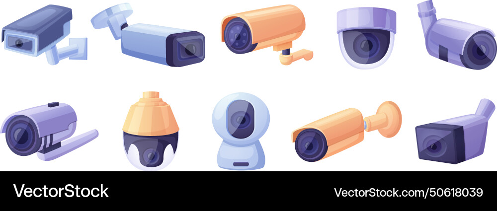 Cartoon cctv cameras set isolated surveillance Vector Image