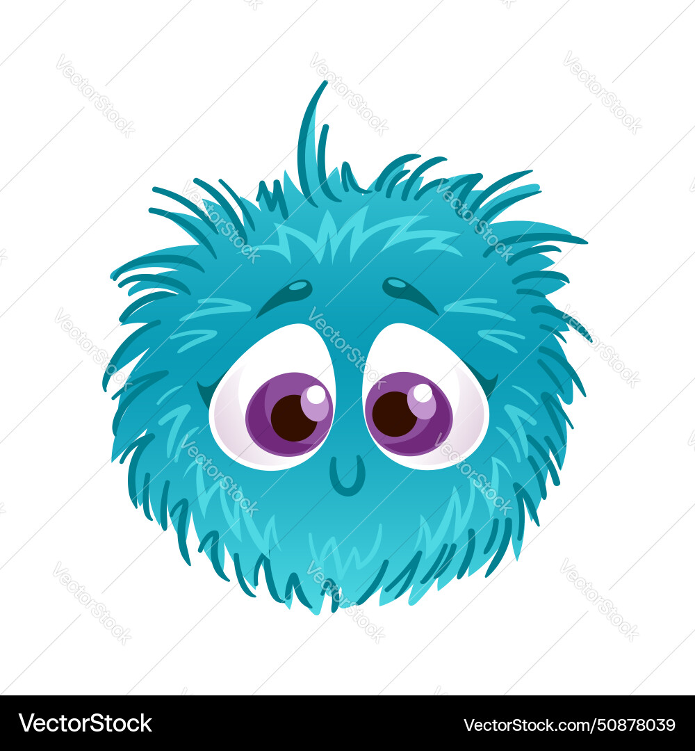 Cute fluffy blue round monster alien children s Vector Image