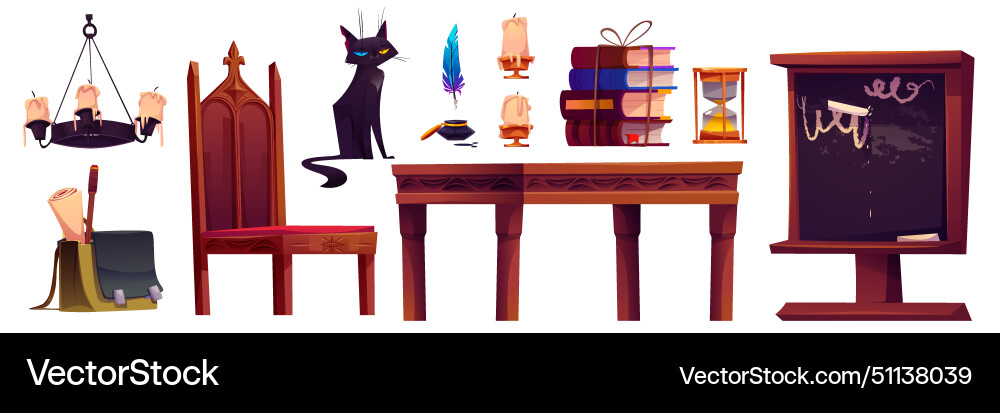 Magic school room with wizard book cartoon game Vector Image