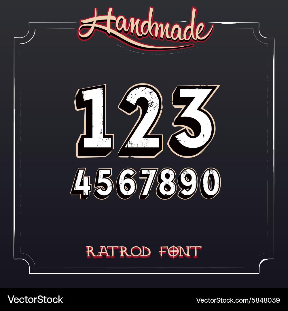 Retro vintage label font grunge numbers Royalty Free Vector