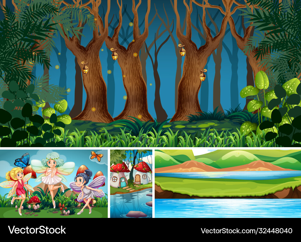 Four different scene fantasy world Royalty Free Vector Image