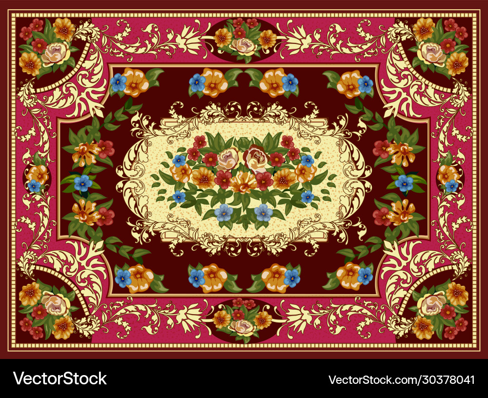 A bright multicolored carpet with floral ornaments