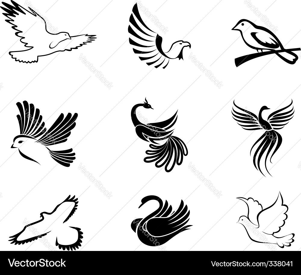 Collection of Bird Symbols Royalty Free Vector Image