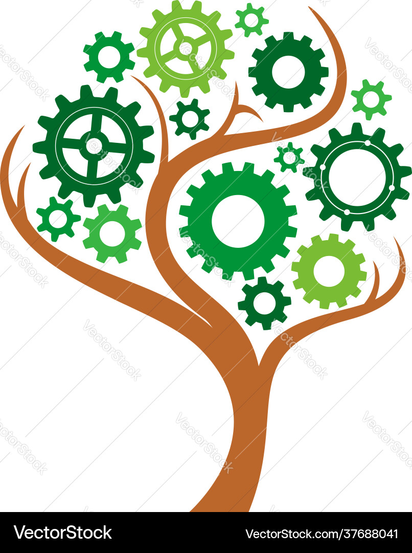 Gear Tree Icon - Mechanical Symbol Royalty Free Vector Image