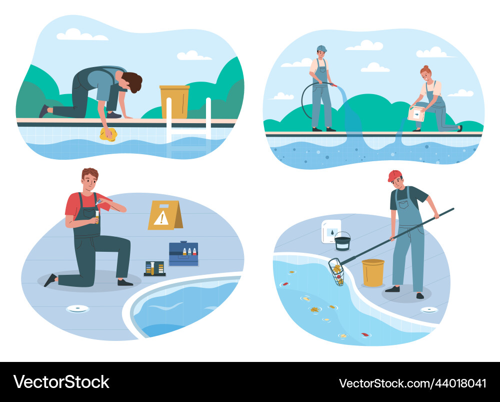 Swimming pool maintenance 2x2 set Royalty Free Vector Image