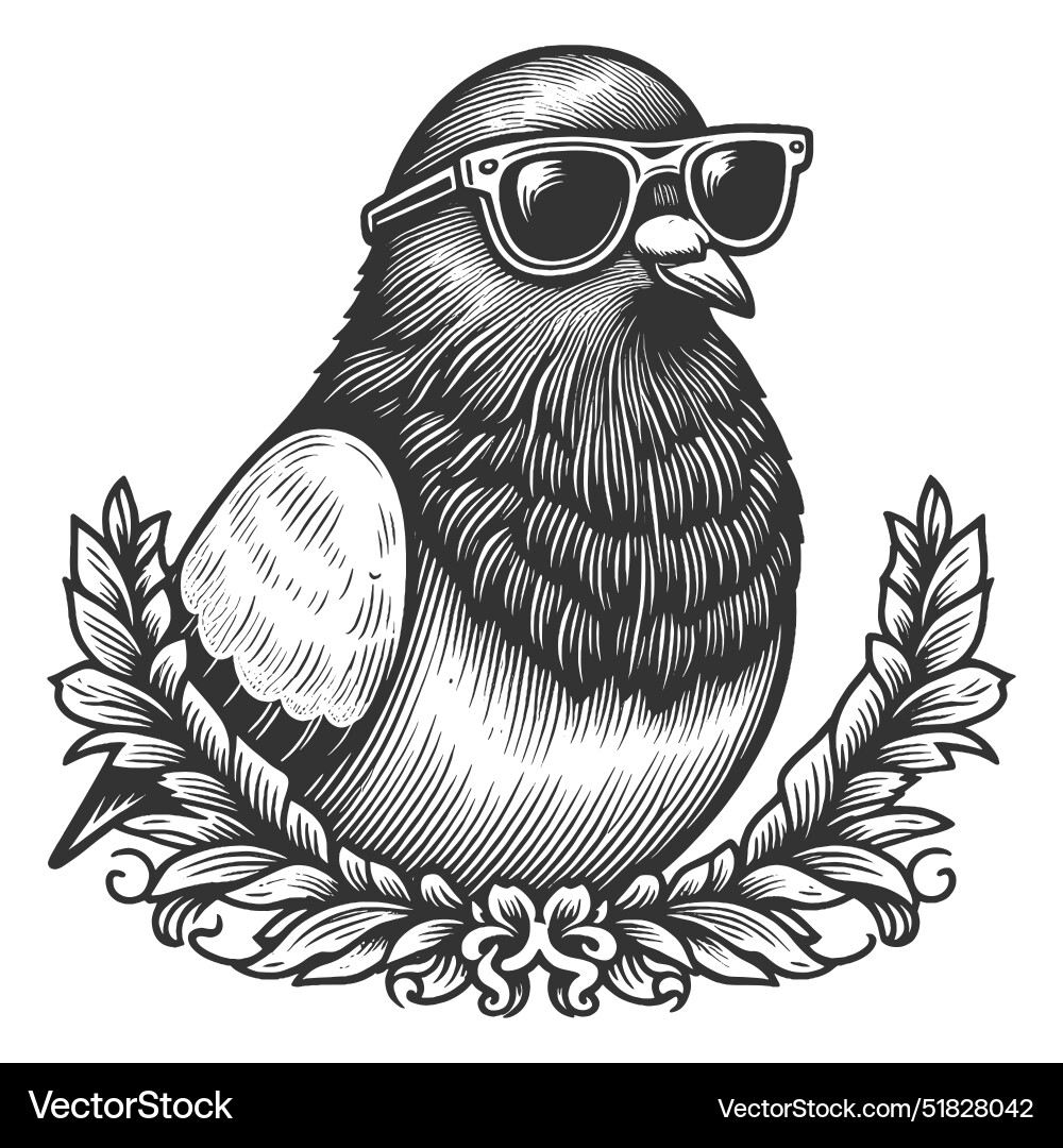 Cool bird wearing sunglasses engraving Royalty Free Vector