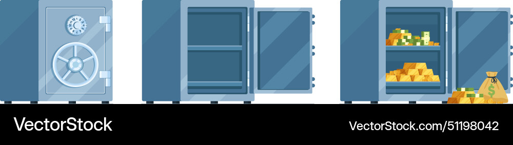 Empty and closed safe open full metal Royalty Free Vector