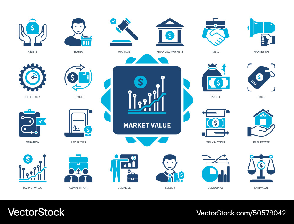 Market value solid icon set Royalty Free Vector Image