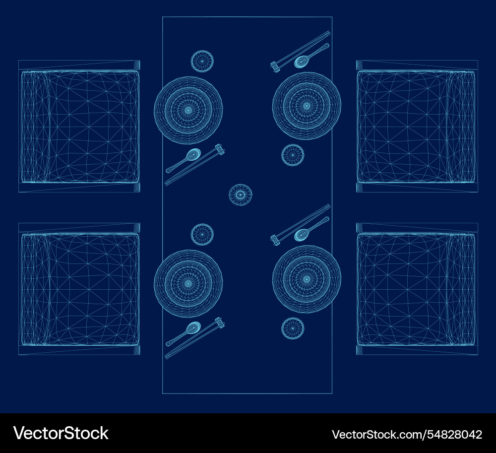 Wireframe formal table setting top view Royalty Free Vector