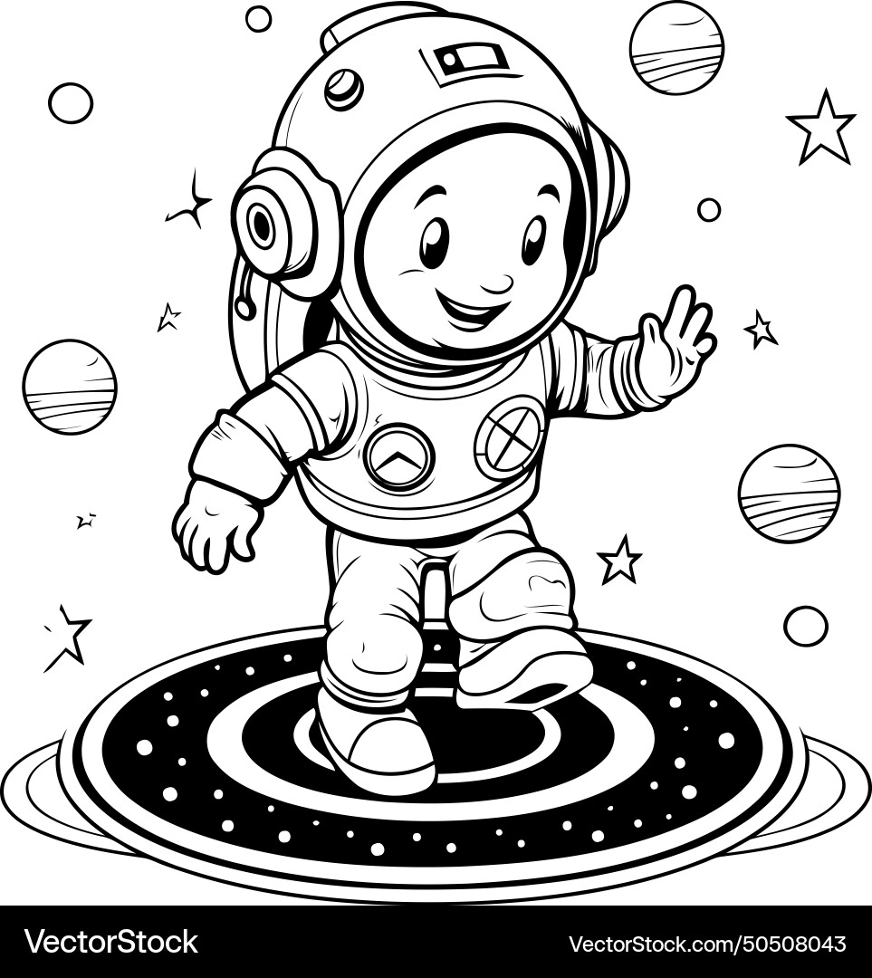 Astronaut in space black and white for coloring Vector Image