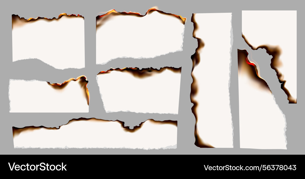 Burning paper realistic torn pieces Royalty Free Vector