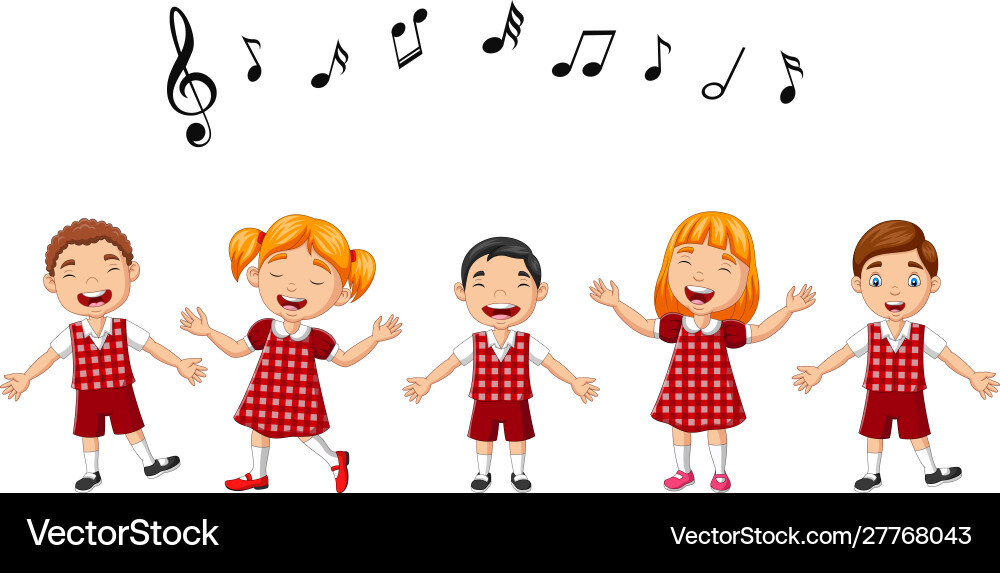Cartoon group children singing in school Vector Image