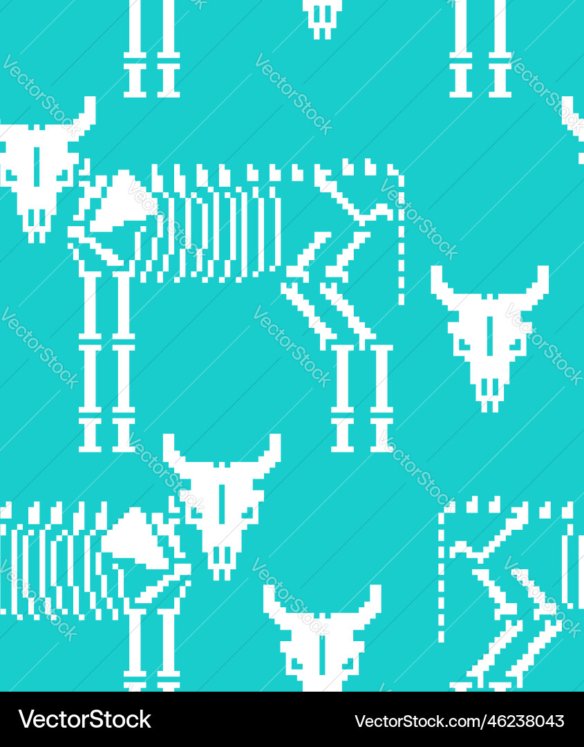 Cow skeleton pixel art pattern seamless 8 bit Vector Image