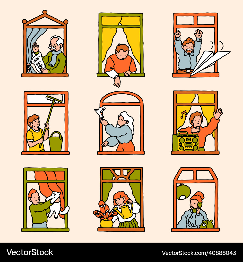 People in windows cartoon characters staying Vector Image