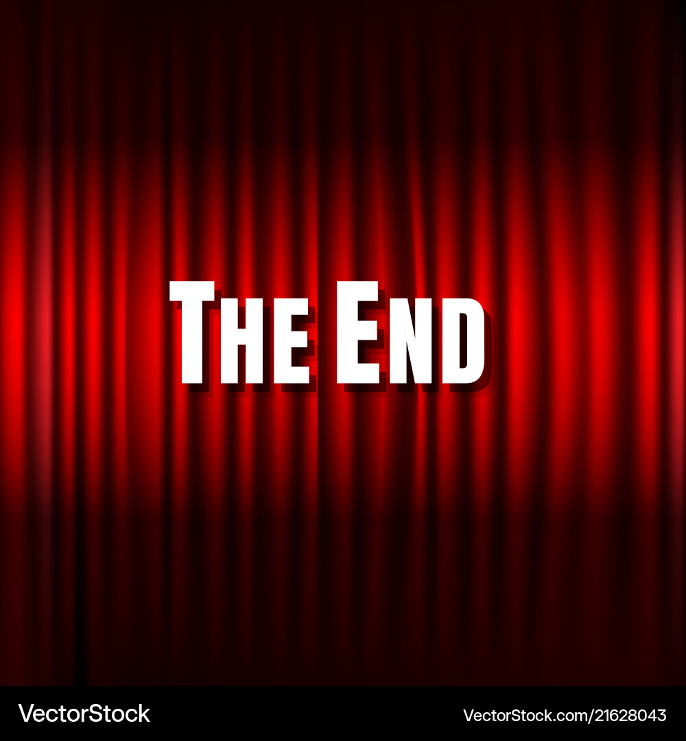 Red stage curtain and the end text Royalty Free Vector Image