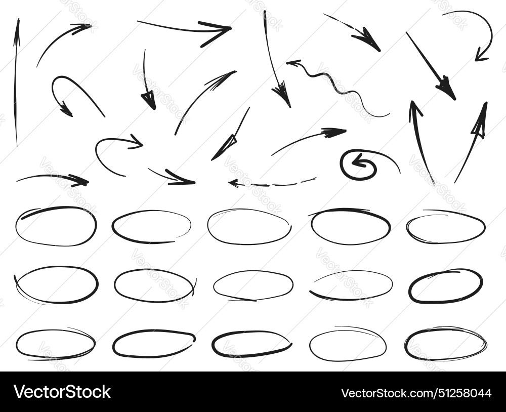 Circle line sketch and arrow icon in hand drawn Vector Image