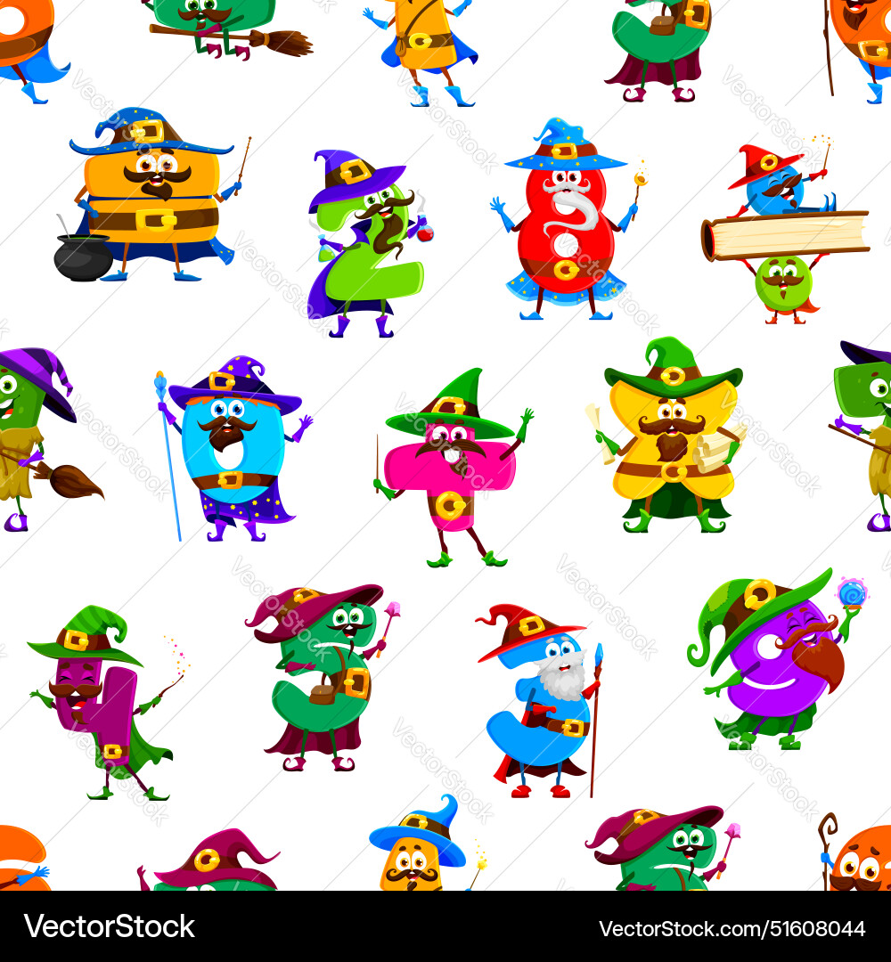 Halloween math number wizards seamless pattern Vector Image