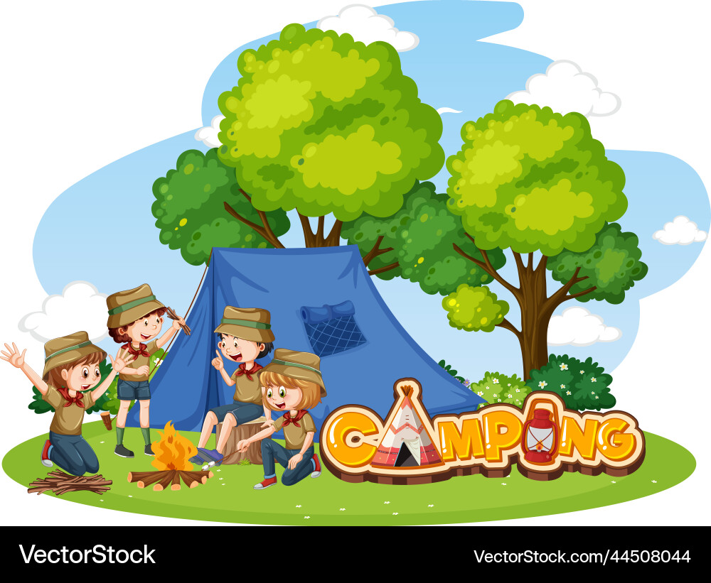 Outdoor camping with scout kids Royalty Free Vector Image