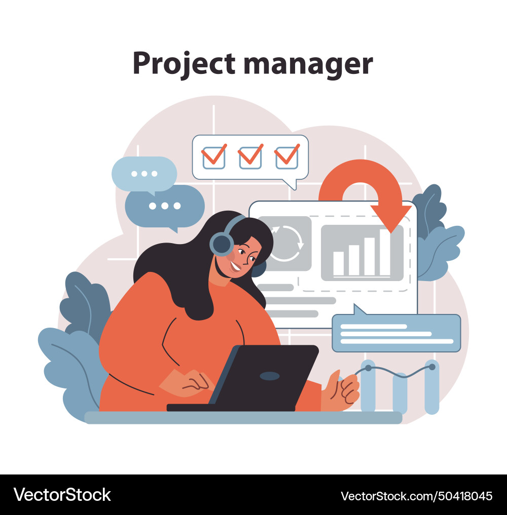 Project manager at work overseeing Royalty Free Vector Image