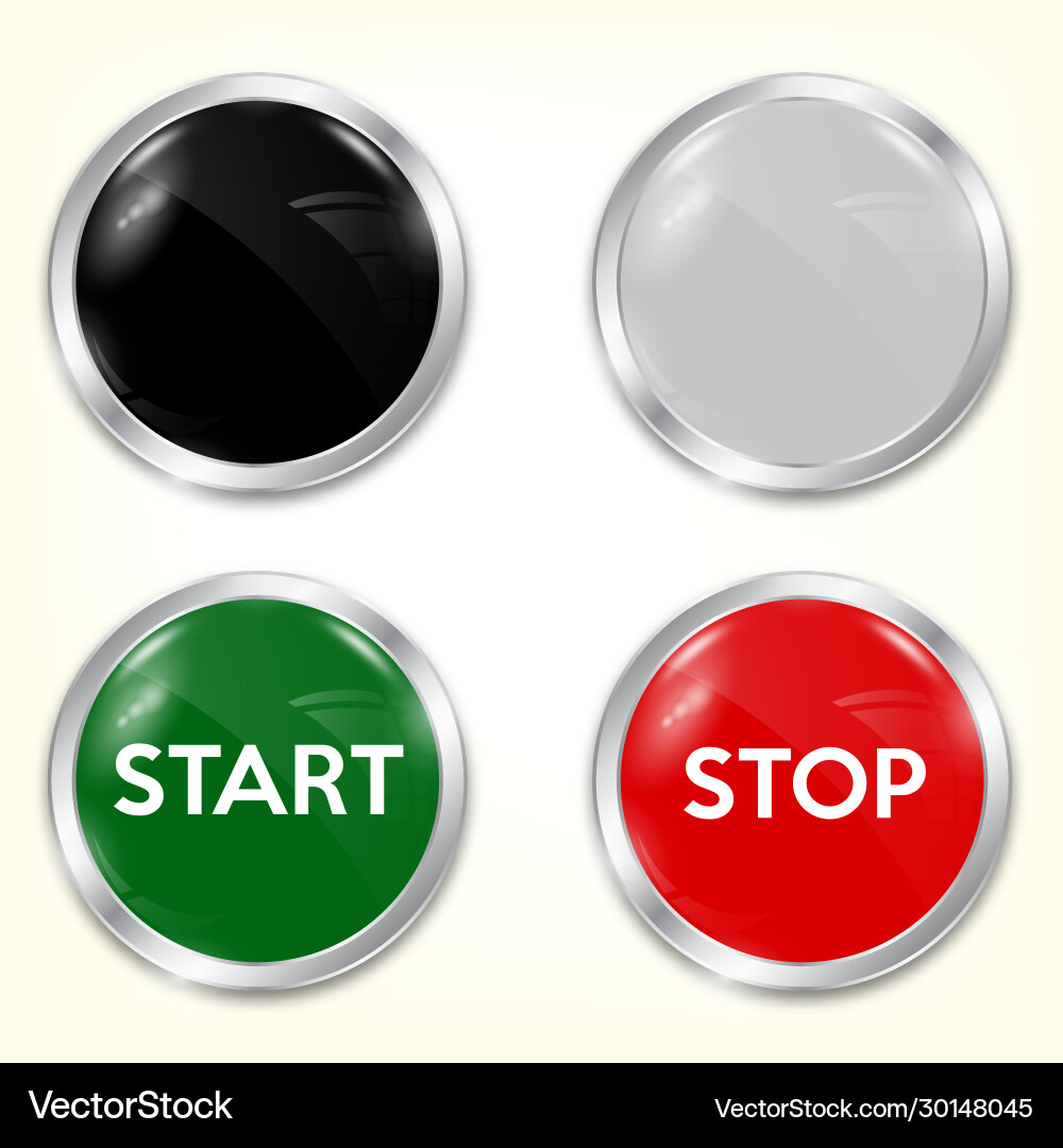 Stop start buttons in red and green with silver Vector Image
