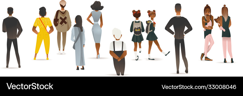 Cartoon people standing seen from back view Vector Image