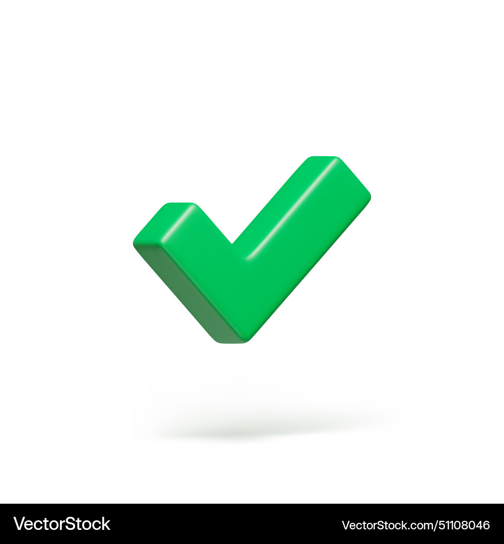 Green right check mark rotating sign 3d realistic Vector Image